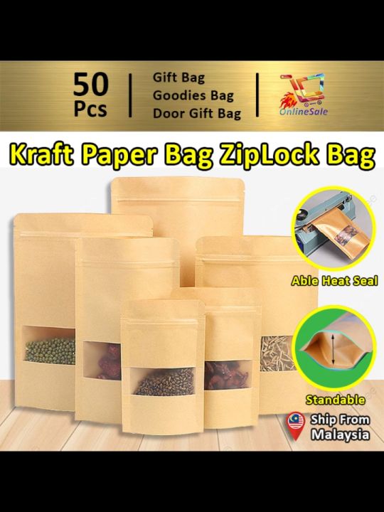 50pc Kraft Paper Zip lock Bag Mate Window Zipper Resealable Food ...