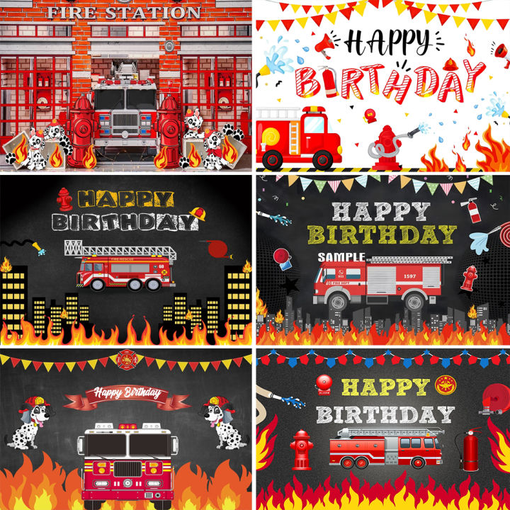 Fireman Firetruck Theme Baby Boy Birthday Party Backdrop Fireman Fire ...