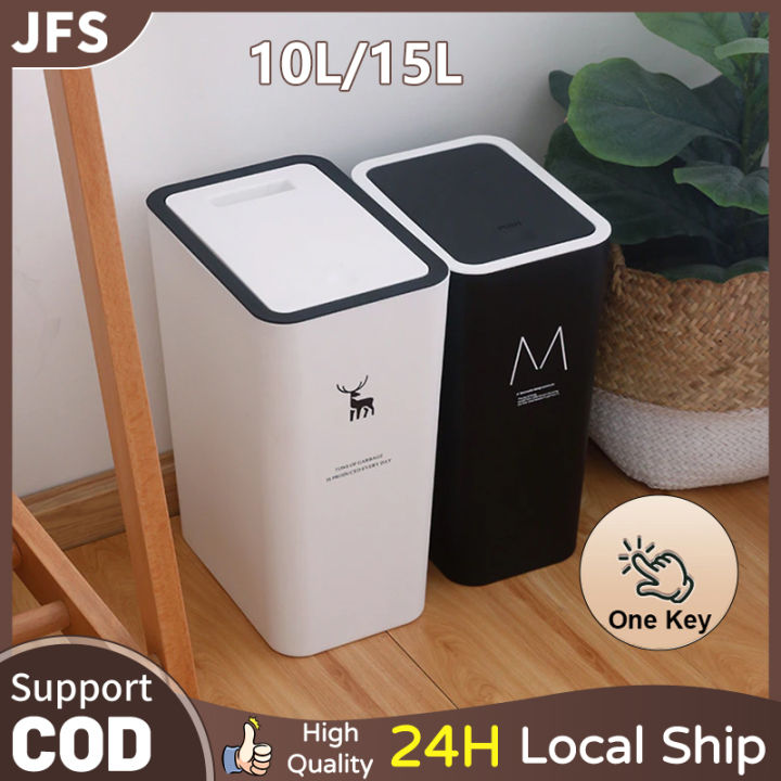 JFS 15L Nordic Trash Can with Cover Large Press-type Trash Bin ...