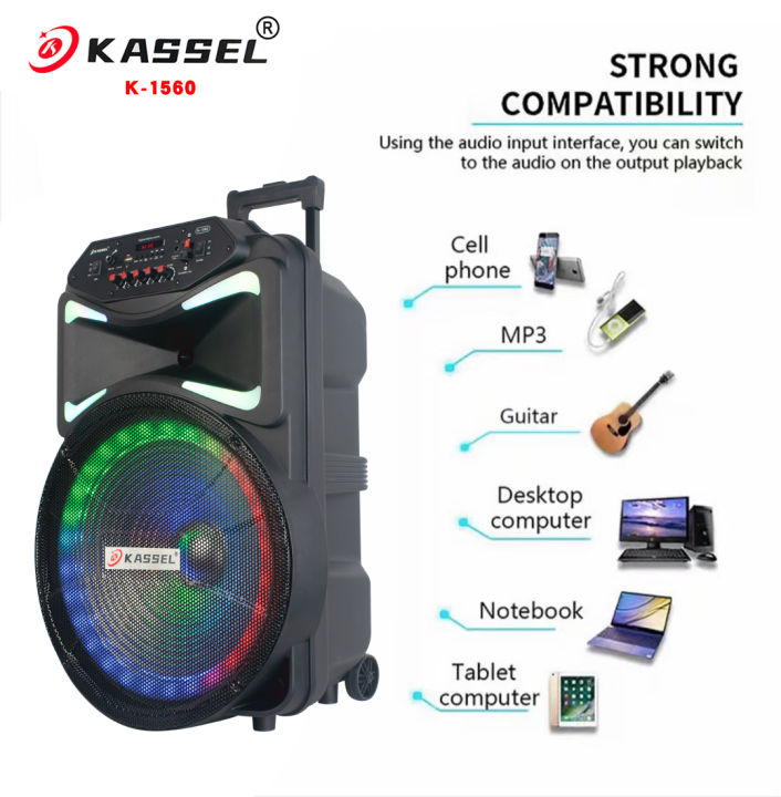 FREE USB KASSEL 15" Inches Bluetooth Trolley Speaker With Party Light ...