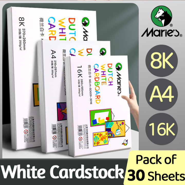 30 Sheets Marie's White Cardstock, 3 Sizes Papers, 16K/A4/8K Paintng ...