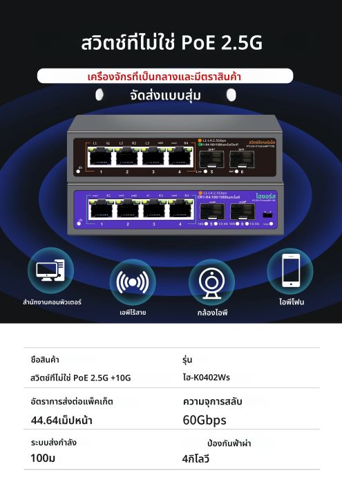 Hisource 2 5g 4 8 พอร์ต Ethernet Switch ไม่มี Poe Networck Switch Uplink 2 10g พอร์ตสําหรับกล้อง
