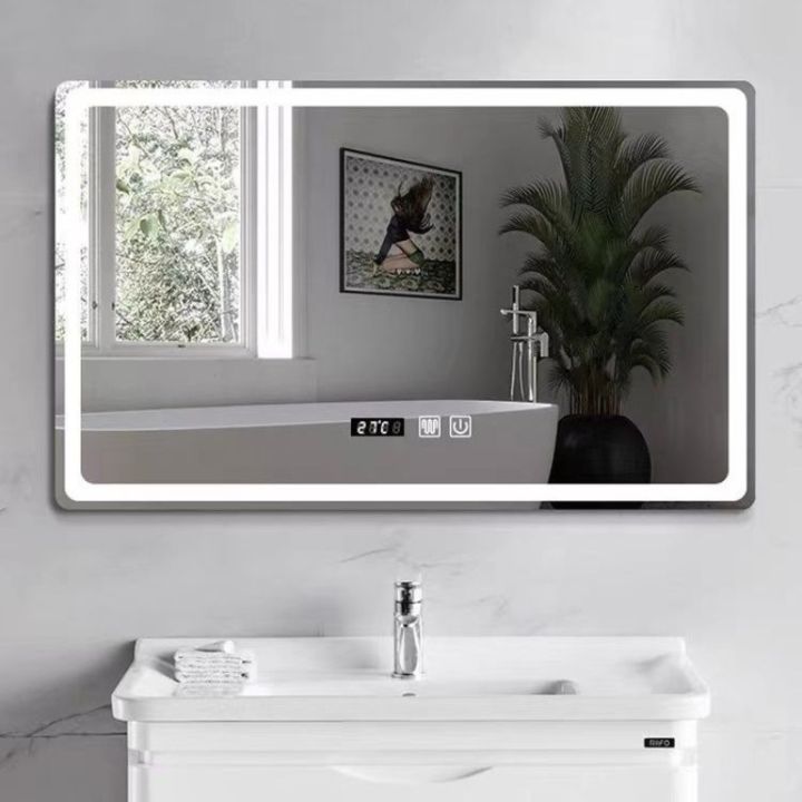 LED Bathroom Mirror Double touch 3-color light Demisting Screen Time ...