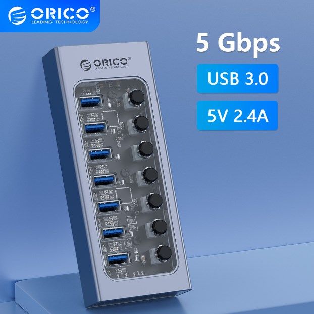 ORICO 7 Ports USB HUB With 12V Power Supply Adapter BC1.2 Charger USB 3 ...