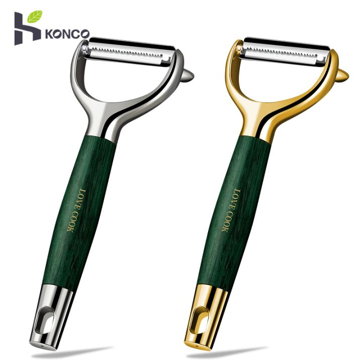 Konco Stainless Steel Peeler Sharp Vegetable Peeler Wooden Handle Light ...