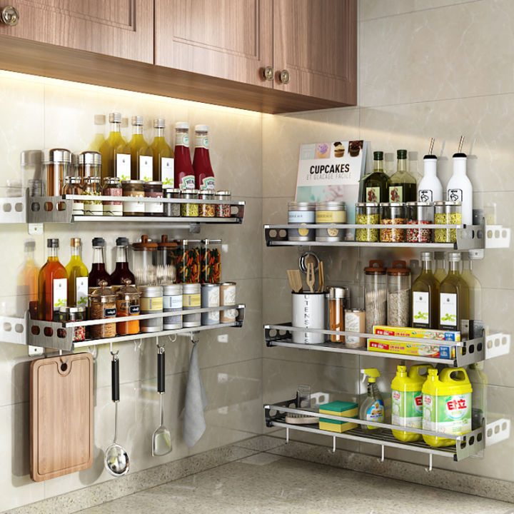 304 Stainless Steel Spice Rack Jar Seasoning Condiments Rack Wall ...