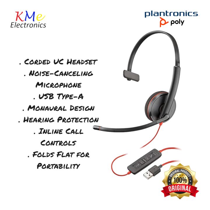 Original Plantronics Poly Blackwire C3210 Wired Headset USB - A ...