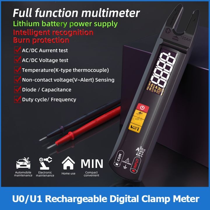 U0/U1 Rechargeable Digital Clamp Meter Multimeter Fork DC AC 100A ...