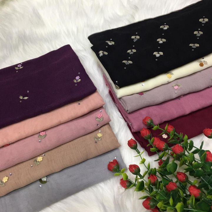Tudung Bawal Airis Sulam Tangan Premium Plus | Lazada