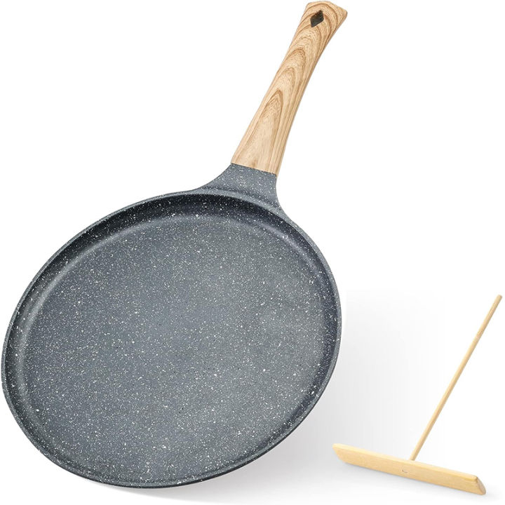 LMETJMA Crepe Pan 24 ซม.Nonstick Dosa กระทะ Spreader หินแกรนิตเคลือบ ...