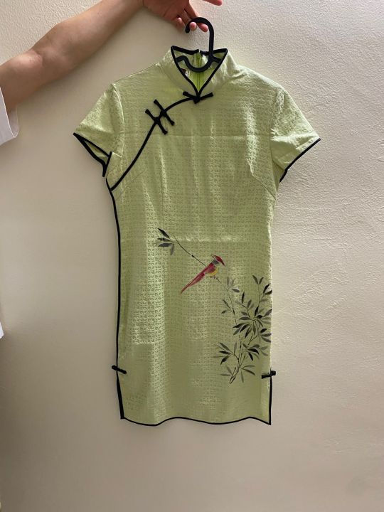 Qipao Chinese dress Cheongsam green | Lazada