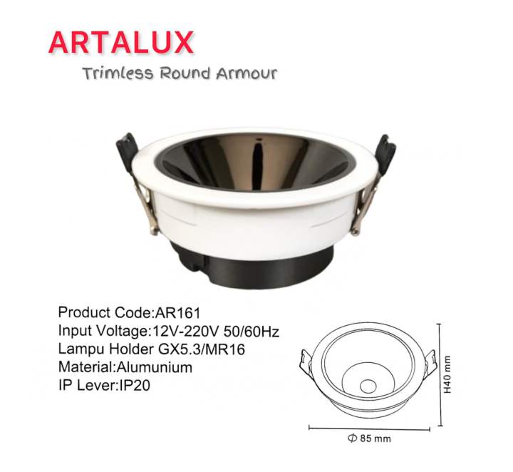 Kap lampu downlight trimless round MR16 Adjustable/Artalux downlight ...