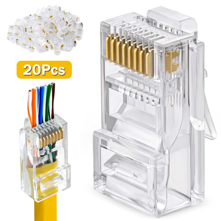20Pcs Rj45 Cat5e Connector Crystal Unshielded RJ45 Ends UTP 8Pin ...