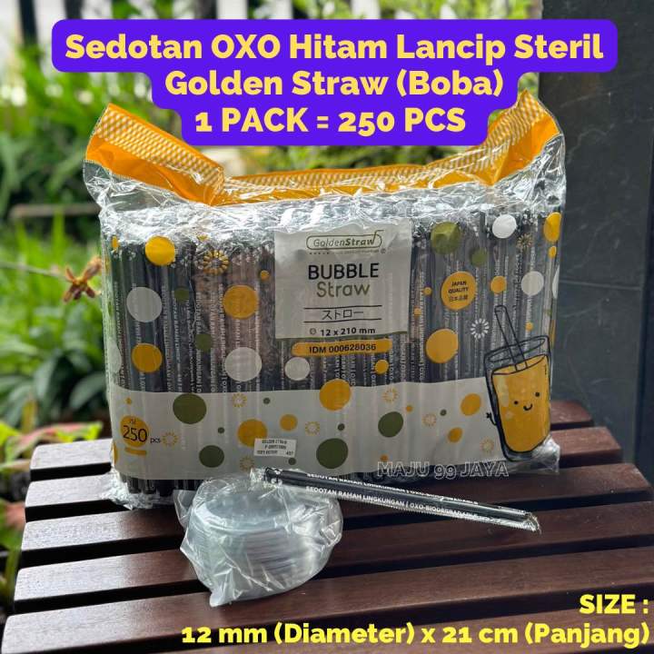 (250 PCS) Sedotan Boba OXO Hitam Lancip Steril Golden Straw 12mm / Pack ...