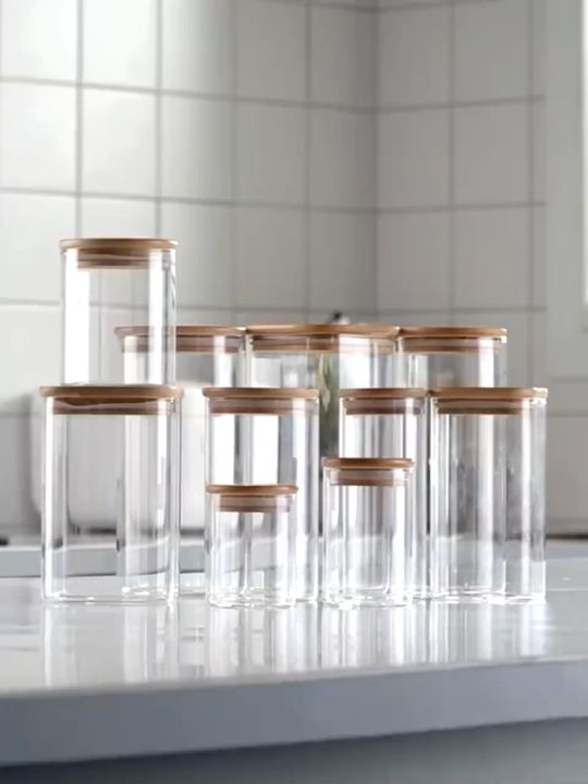Stackable Airtight Glass Kitchen Bamboo Food Pantry Container Jar ...