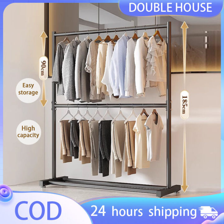 200CM Clothes Rack Organizers Floor-standing Double Rod Clothes Hanging ...