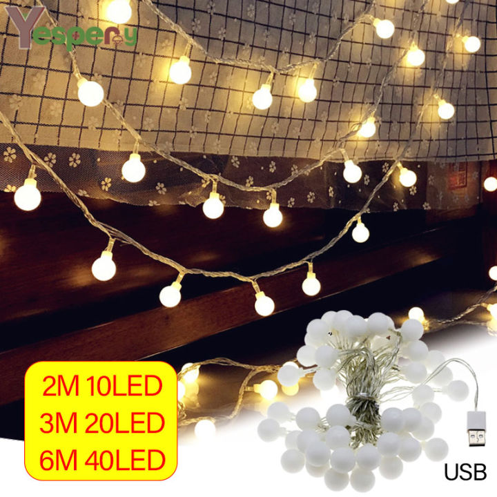 YESPERY 2M 3M 6M LED Ball String Light Fairy Garland Indoor Outdoor ...