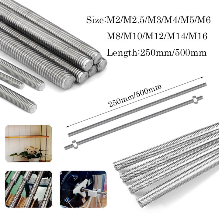 1pcs M2 -M12 M14 M16 M18 M20 304 Stainlesss Steel Full Threaded Rod ...