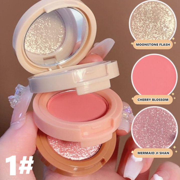 Pudaier Matte Highlighter Blush 3 In 1 Palette Pearly Blush Shiny ...
