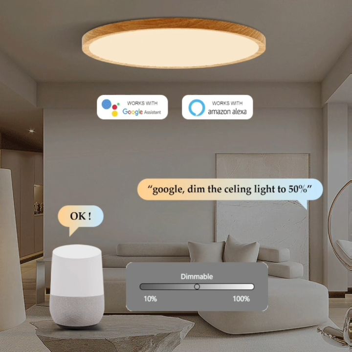 LCMKR Tuya โคมไฟเพดานสมาร์ท 28W36W โคมไฟติดเพดานทรงกลมLED โคมไฟเพดานสแควร์ APP / เสียง / รีโมท ...