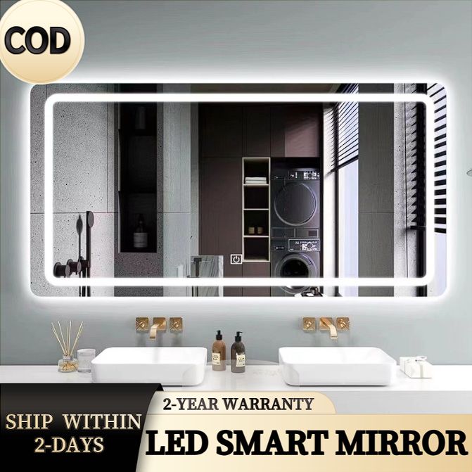 Smart bathroom mirror with LED light rectangular frameless waterproof ...