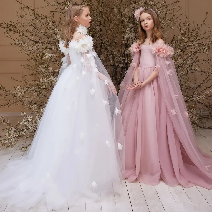 Elegant White Bridemaid Dress For Girls Tulle Wedding Flower Party ...