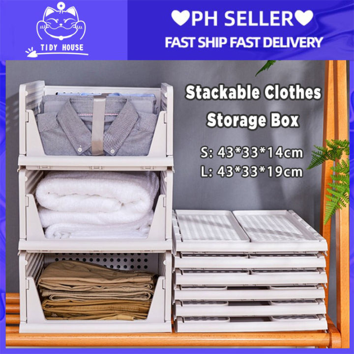 Tidy house Home Wardrobe Clothes Stackable Storage Layered Partition ...