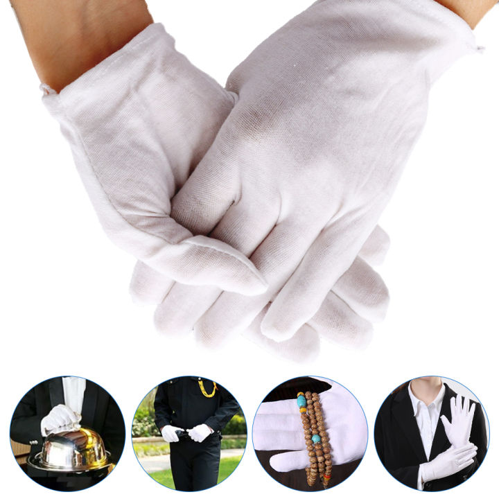 10 Pairs White Cotton Gloves Soft Lightweight Etiquette Gloves Jewelry ...