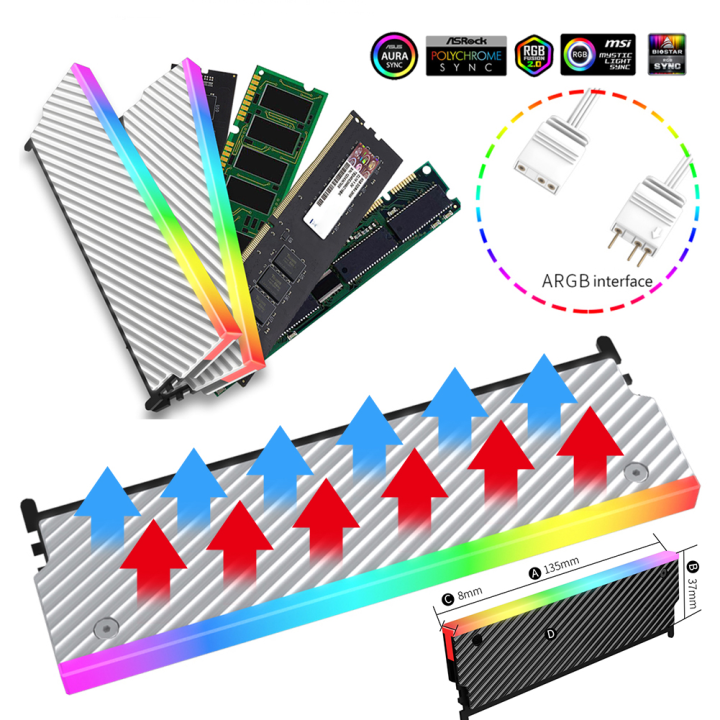 5v 3pin Argb Ram Heatsink Radiator Cooler Aluminum Alloy Ddr Memory Ram Cooler For Ddr2 Ddr3
