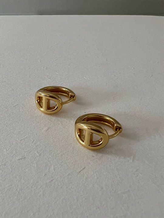 Pausa Ann S925ต่างหูรูปจมูกหมูเรียบง่ายสีทองและสีเงิน | Lazada.co.th