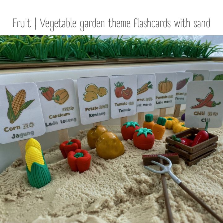 Fruits vegetable garden theme 3 language flashcards playbin with sand ...