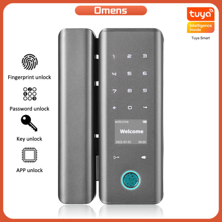 Omens No drilling Glass Smart door lock Fingerprint/Key/App Remote ...