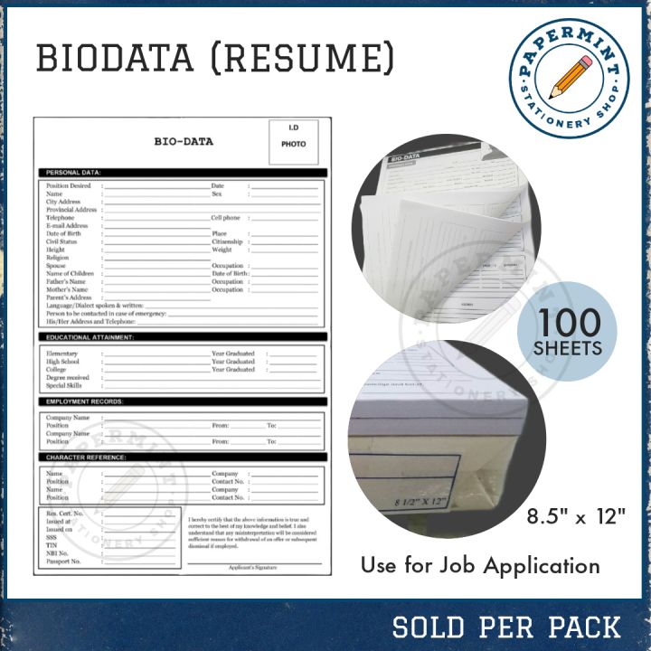 Biodata Form Sheet, Resume, Application Forms - Professional Quality ...