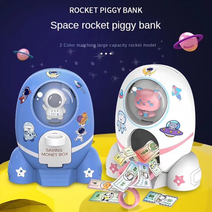 HYG piggy bank toy New Rocket Astronaut Money Tank With DIY cartoon ...