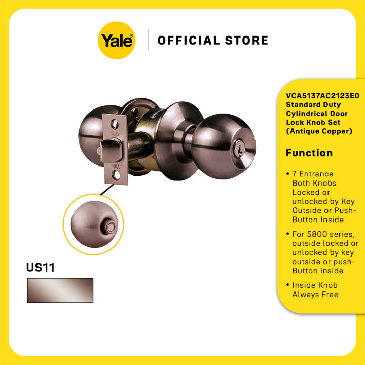 Yale CA5137 US11 60mm Standard Duty Cylindrical Door Lock Knob Set ...