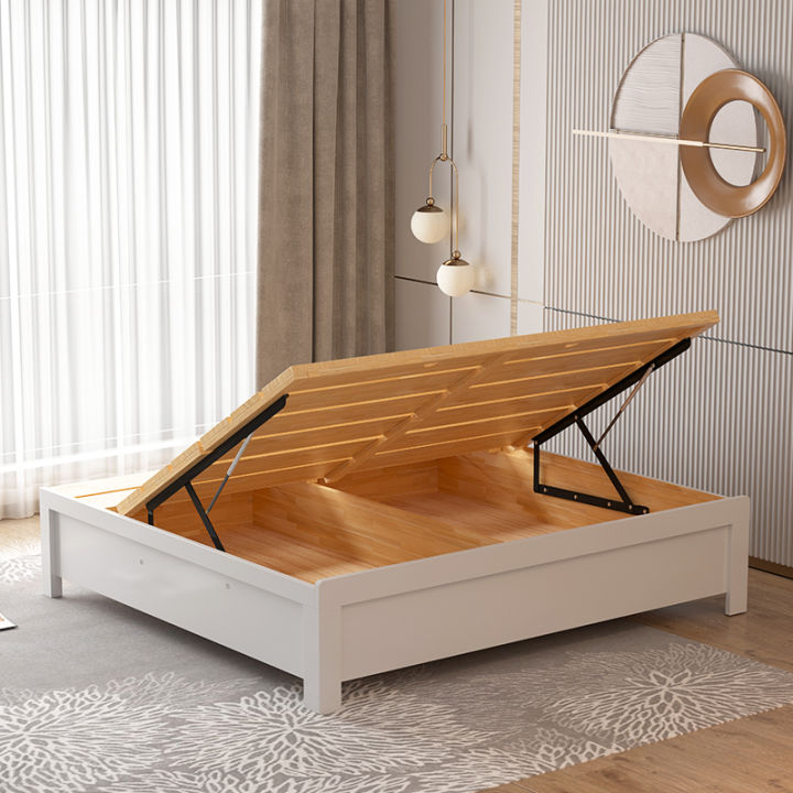 Solid Wood Bed M Minimalist Modern Solid Wood High Box Storage Double ...