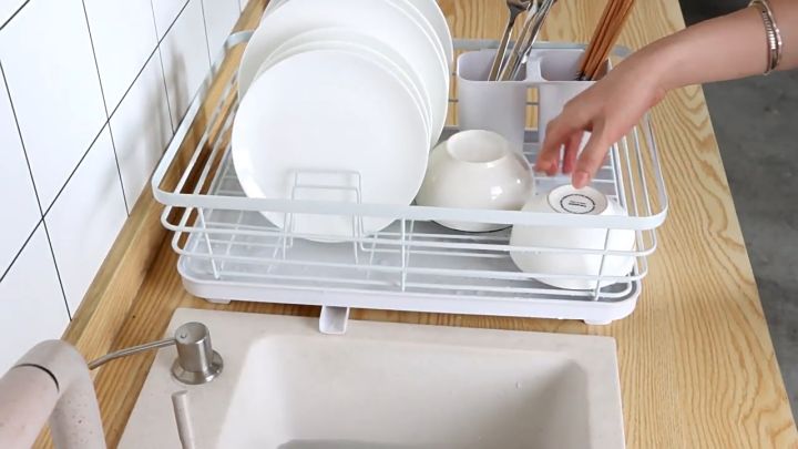 Dish Drainer With Drip Tray Foldable Dish Plate Drying Rack Organizer ...