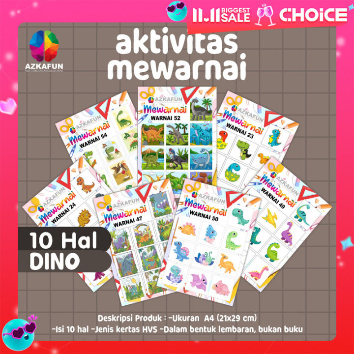 Lembar Belajar Mewarnai Dinosaurus - Worksheet Anak - Belajar mewarnai ...