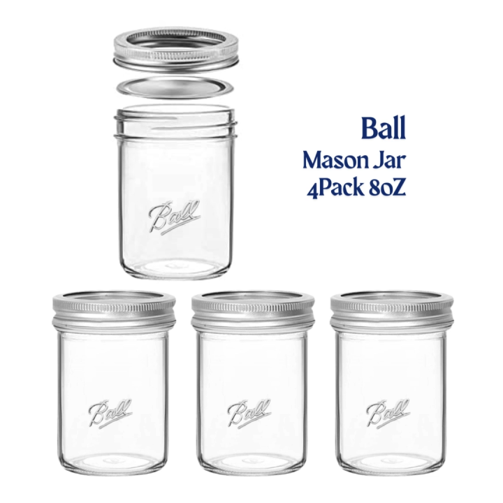 Ball mason jar with split lids and bands 4pack 250ml refrigerator and ...