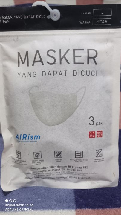 AIRism Masker UNIQLO Original | Masker Wajah Hitam Ukuran L 3 Pack ...
