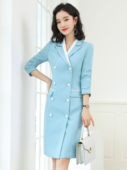 Blue Suit Dress Work Uniform Spring Summer Autumn Professional Women's ...