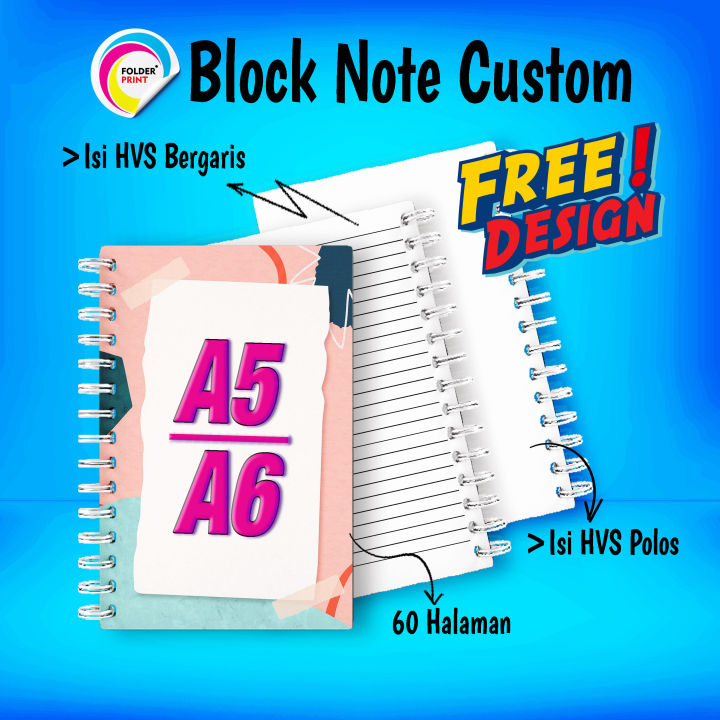 Notes Custom A5 A6 Spiral Block Note Custom Isi 30 Lembar 60 Halaman ...