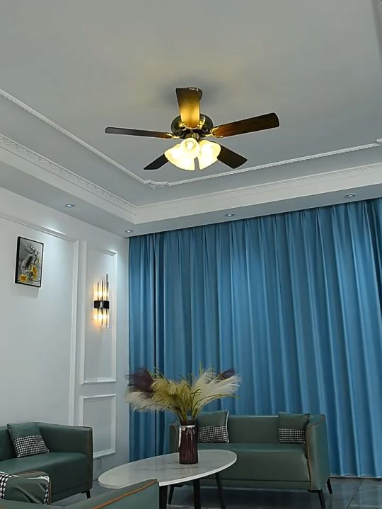 Electric Fan 36/42 Inch Nordic Remote Control 3 Gears Fan Lamp Wood ...