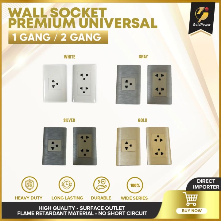Premium Wall Socket Universal 1, 2, 3 Gang GRAY Wide Series / Heavy ...