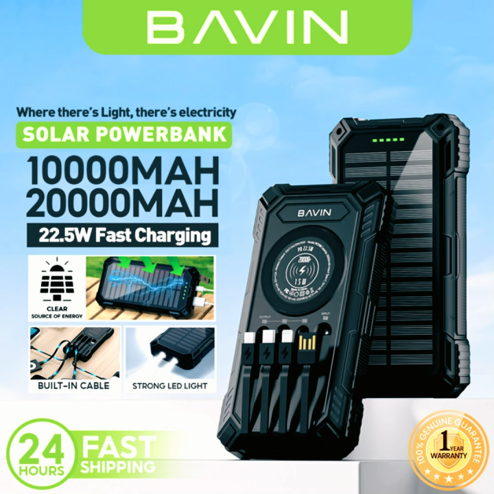 BAVIN PC1117/PC1118 10000mAh/20000mAh Portable Fast Charging Solar Powerbank w/ Wireless ...