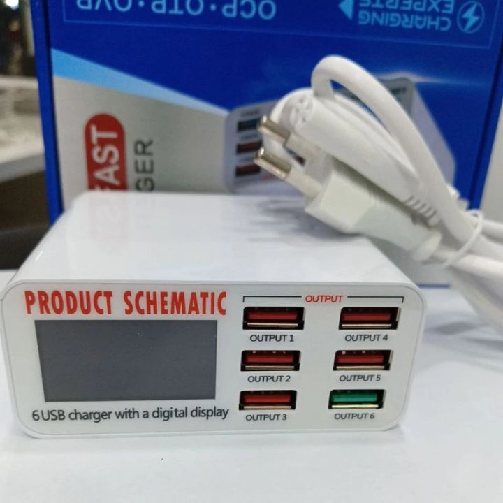 USB 6 port multi charger fast charging LED function 30W | Lazada Indonesia