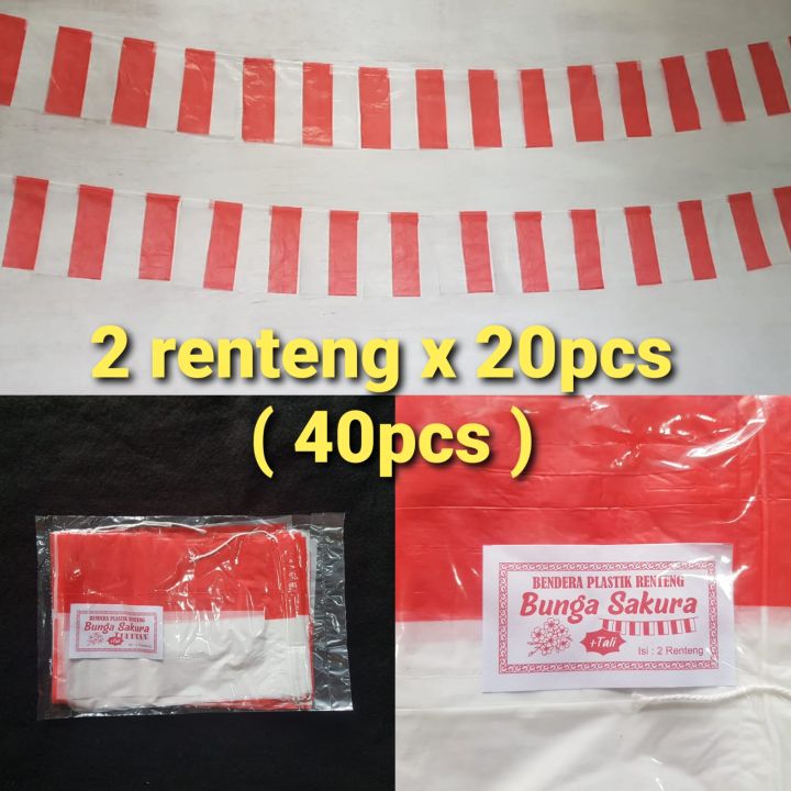 40pcs Bendera Plastik Renteng Plus Tali / Bendera Merah Putih Bendera ...