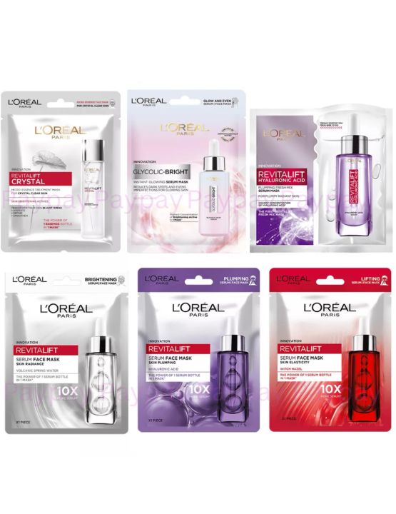 Loreal Revitalift Serum Mask/Glycolic Bright Maask/Crystal Serum Mask ...