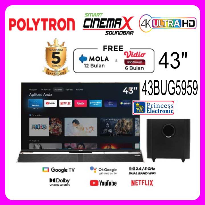 POLYTRON 4K UHD Smart Cinemax Soundbar Google TV 43 Inch PLD 43BUG5959 ...