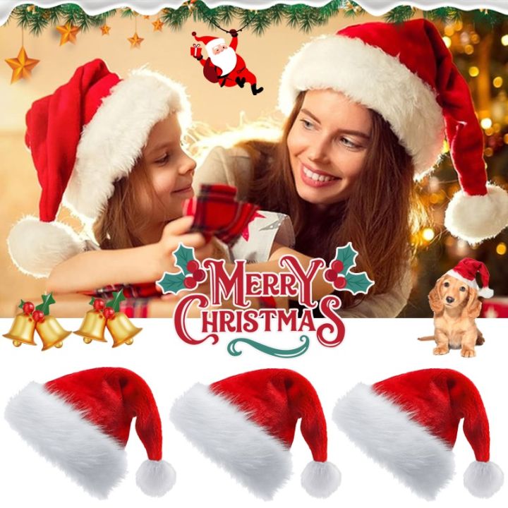 New Year Christmas Hat Red Plush Thickened Fluffy Santa Hats for Adult ...
